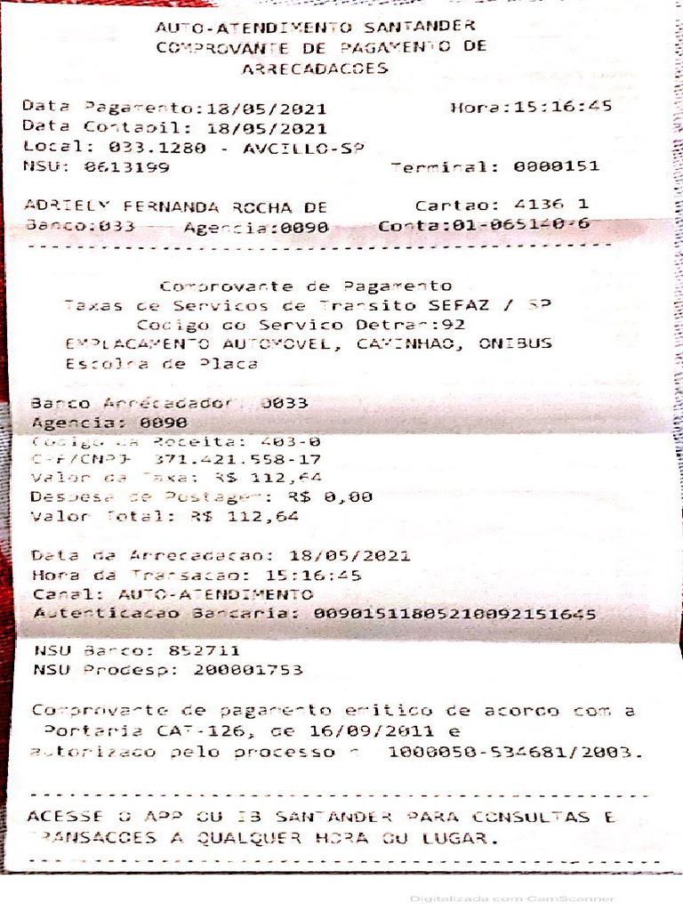 Comprovante de Pagamento Da Taxa | PDF