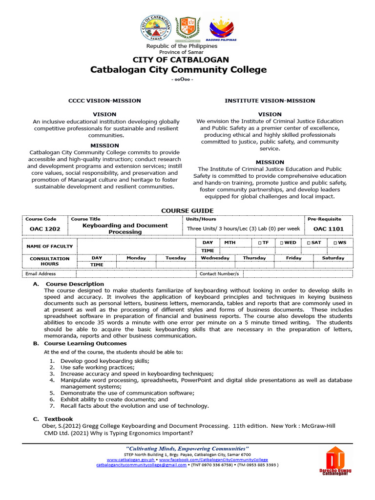 Keyboarding and Document Processing-course guide | Download Free PDF ...