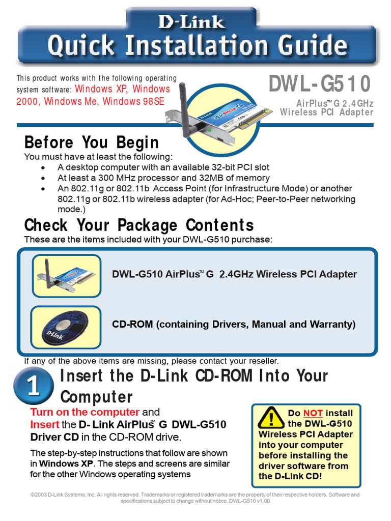 DWL-G510 Revb Qig 1.00 en | PDF | Ip Address | Computer Network