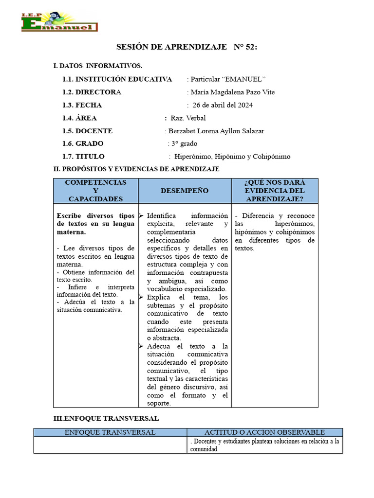 SESIÓN DE APRENDIZAJE Raz. Verbal | PDF | Cognición | Aprendizaje