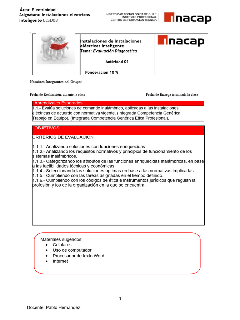 Actividad 1 Unidad 1 | PDF | Evaluación | Enchufes y tomas de corriente alterna