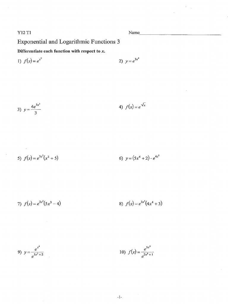 Exp and Log Functions 3 | PDF