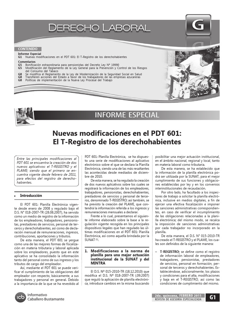 004 Nuevas Modificaciones en El PDT 601 | PDF | Pensión | Derecho laboral