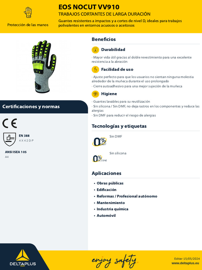 EOS NOCUT VV910 Technical-Sheet ES | PDF | Guante