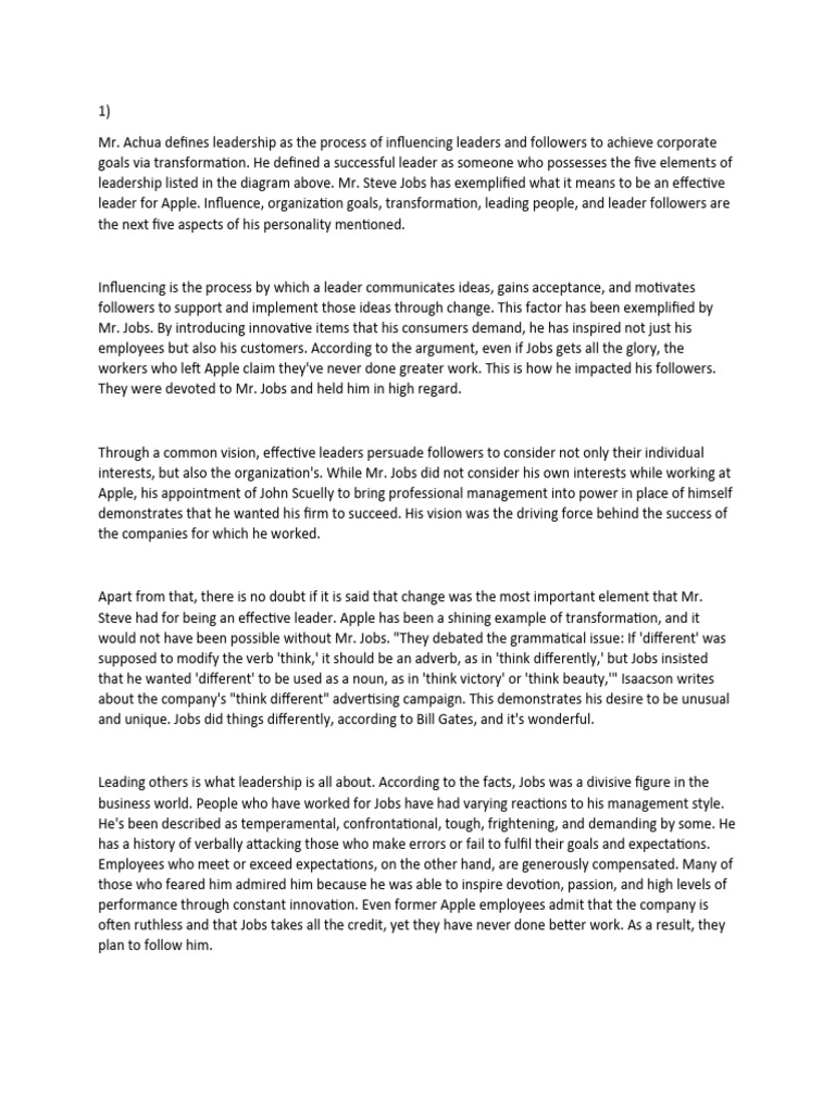 Effective Leadership Assignment | Pdf | Leadership | Apple Inc.