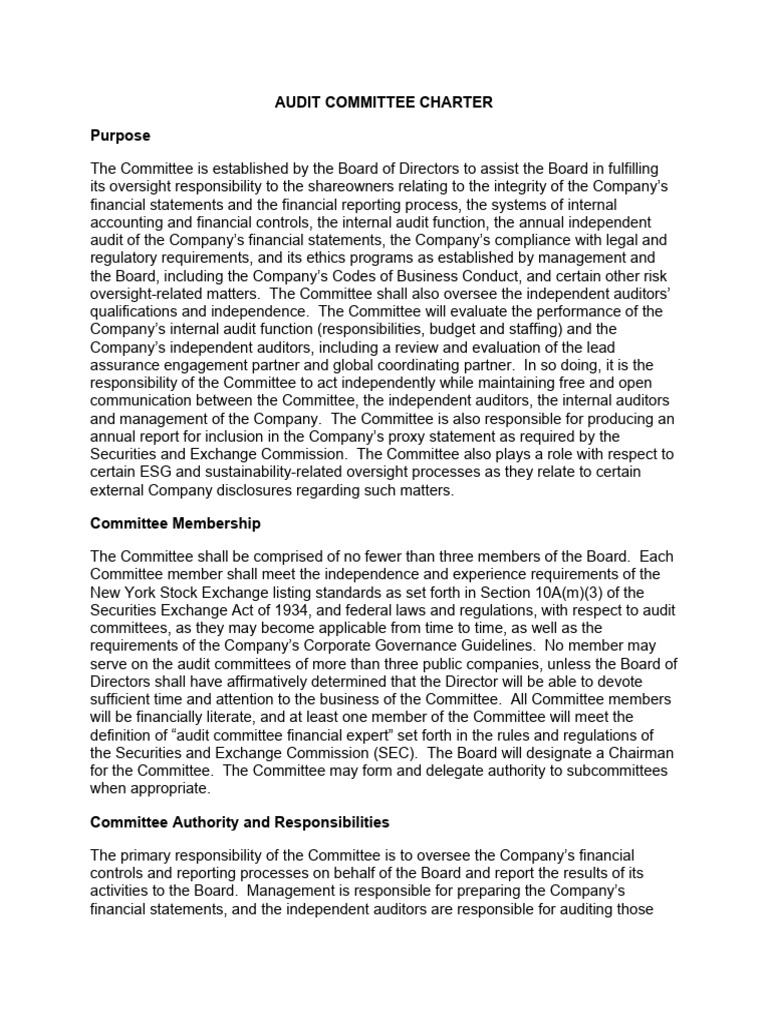 Audit Committee Charter | PDF | Audit | Internal Control