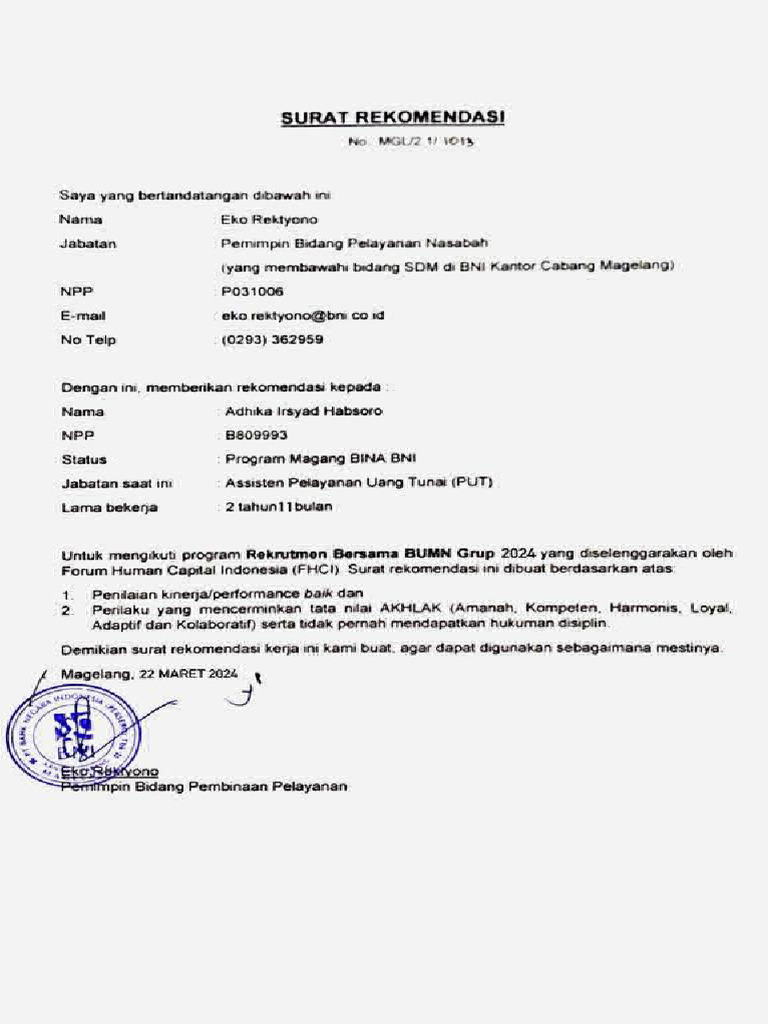 Surat Rekomendasi | PDF