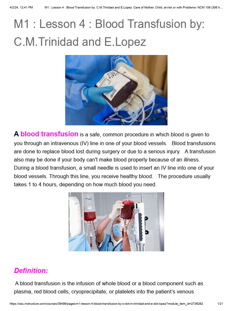 Blood Transfusion Procedure Guide | PDF | Intravenous Therapy | Blood ...