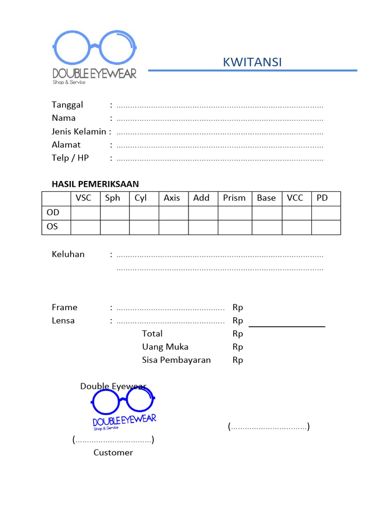 Contoh Kwitansi Kacamata | PDF