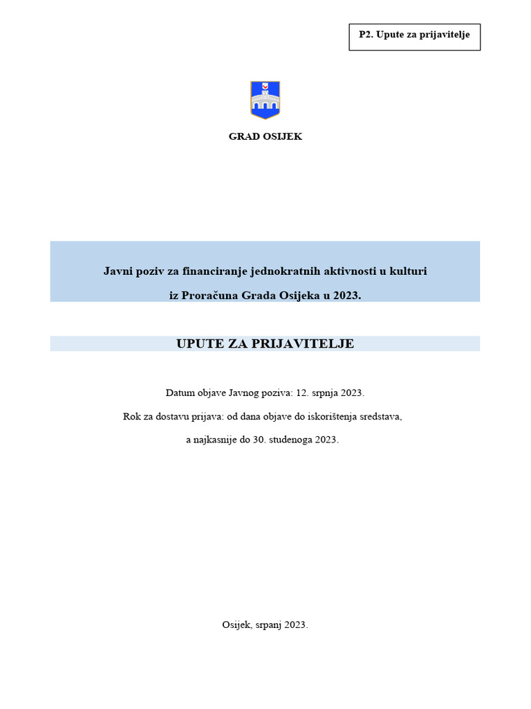 P2. Uputa Za Prijavitelje | PDF