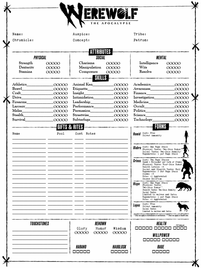 Werewolf 5thedition 2-Page Interactive | PDF