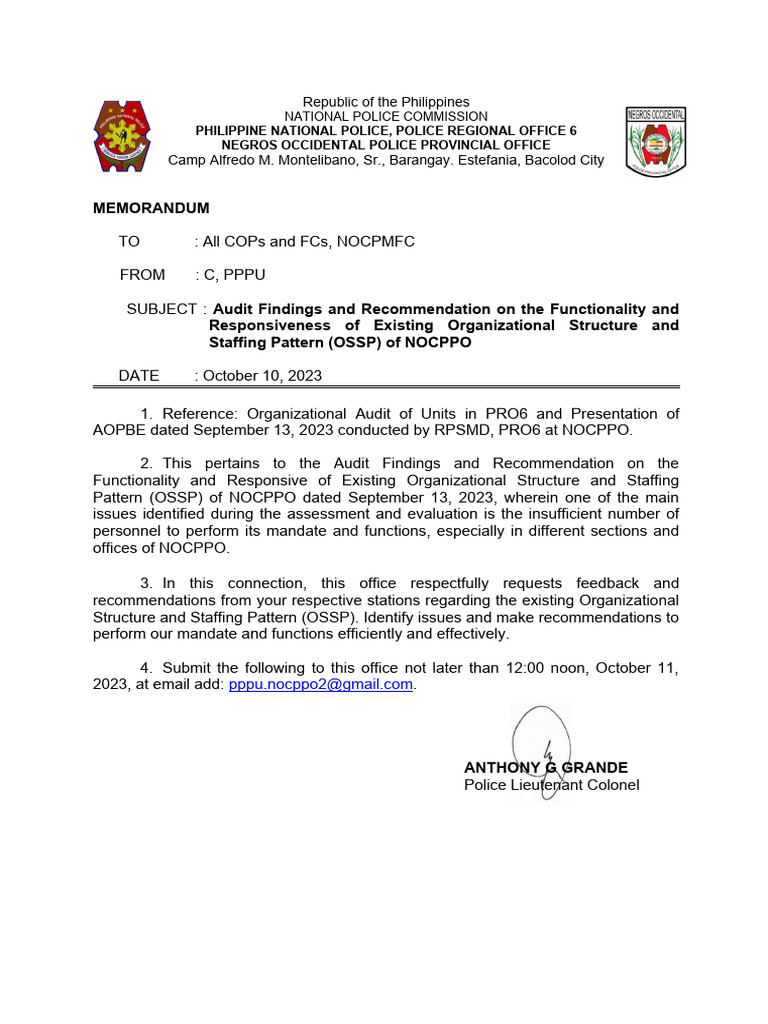 OSSP Recommendation... From Lower Units | PDF