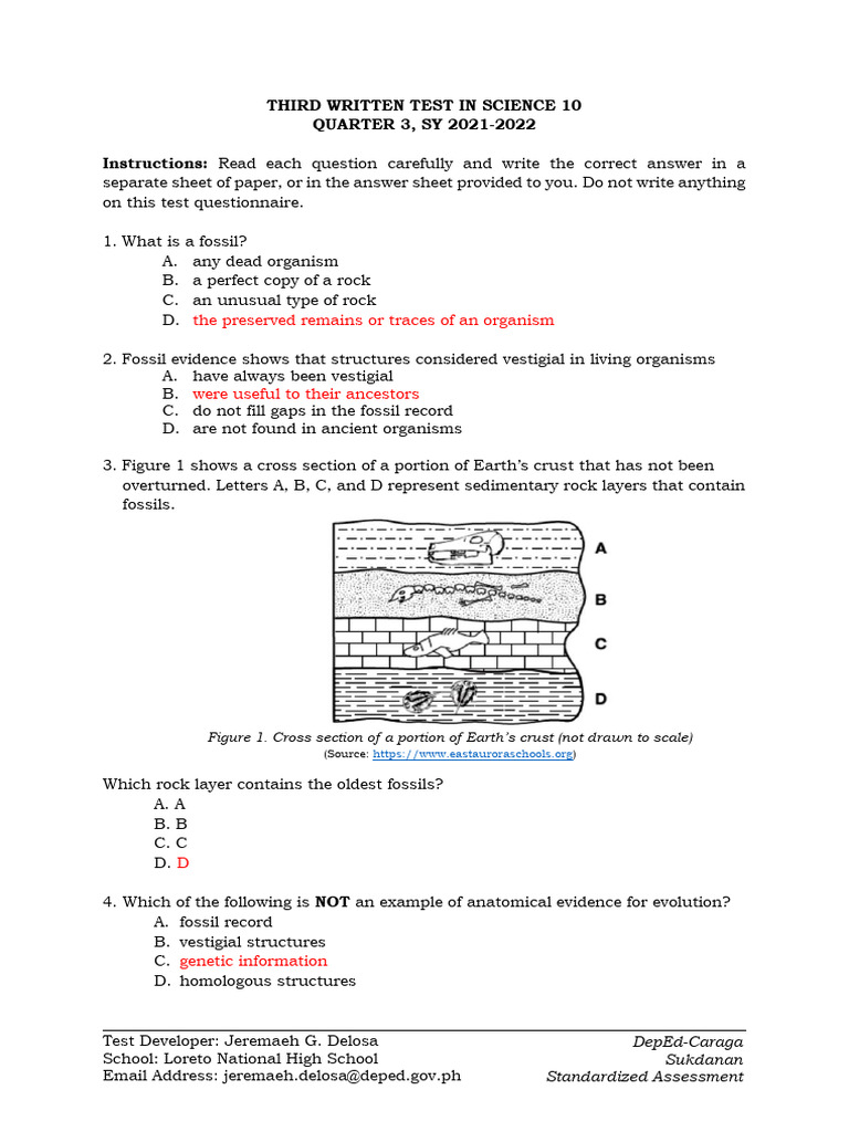 S10 - Q3 - Answer Key 3 | PDF | Natural Selection | Evolution