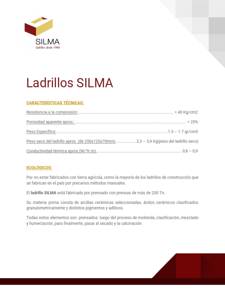 LADRILLOS-SILMA | Descargar gratis PDF | Ladrillo | Mortero (Albañilería)