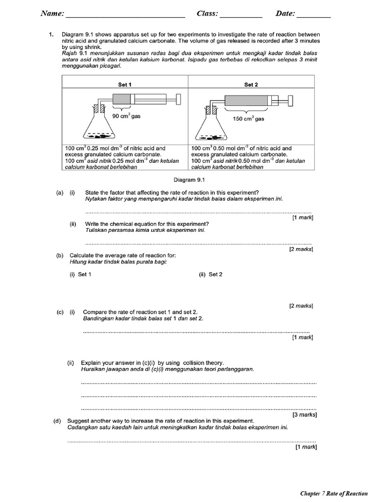 Exercise (Chapter 7 Rate of Reaction) | PDF