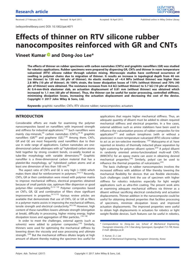 Effects of Thinner On RTV Silicone Rubber Nanocomposite Reinforced With ...