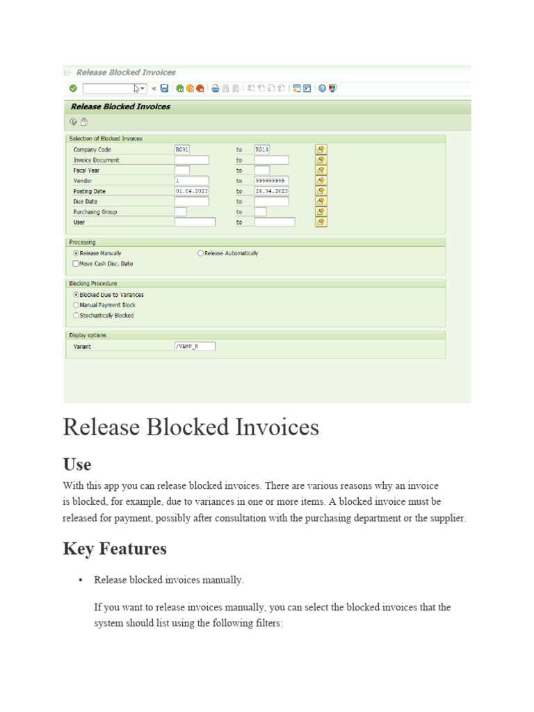Release Blocked Invoices | PDF | Invoice | Verification And Validation Release Blocked Invoices | PDF | Invoice | Verification And Validation