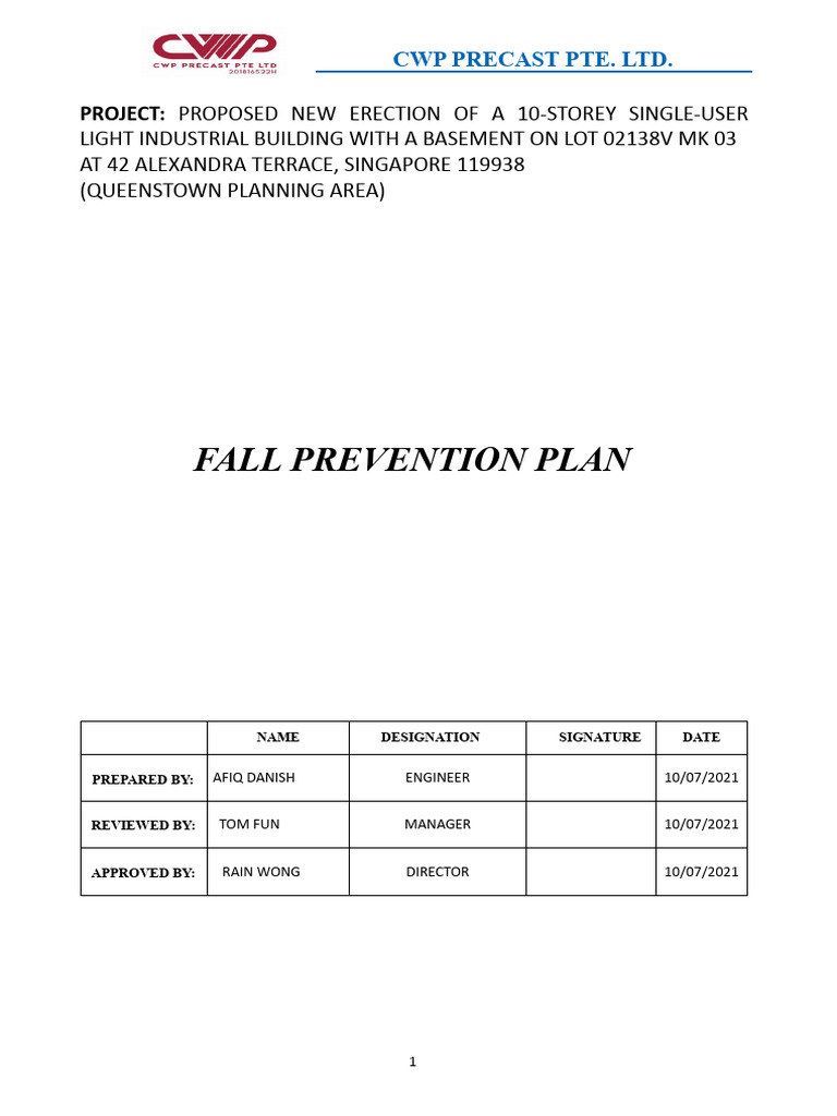 Fall Prevention Plan CWP KSH | PDF | Risk Assessment | Scaffolding