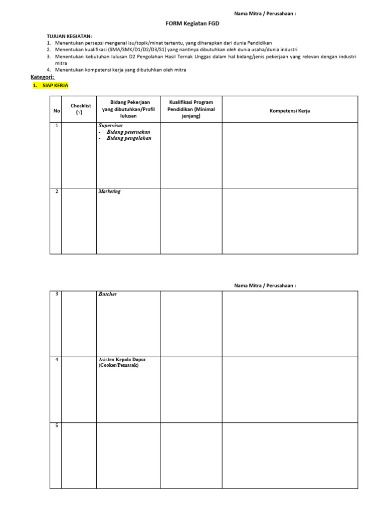 Form Untuk Mitra | PDF