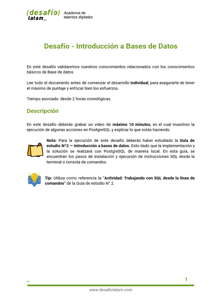 Desafío - Introducción A Bases de Datos | PDF | SQL | Bases de datos
