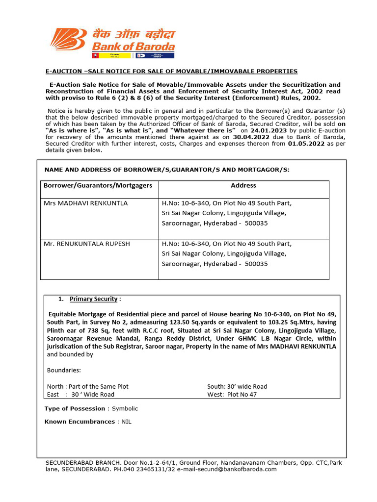 MADHAVI_RENKUNTLA_AUCTION_NOTICE_compressed | PDF | Auction | Taxes