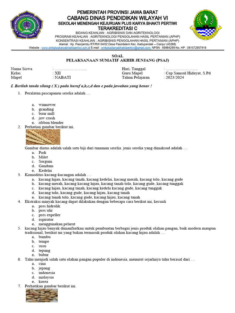 Soal Psaj Nabati Kelas Xii | PDF