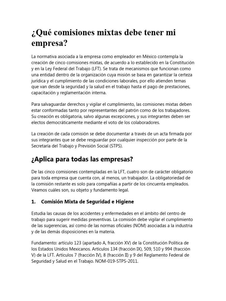 Qué comisiones mixtas debe tener mi empresa | PDF | Derecho laboral | Gobierno