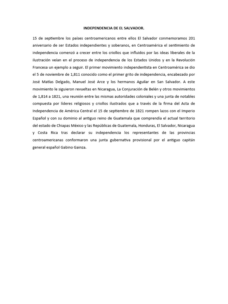 Independencia de El Salvador 1821 | PDF