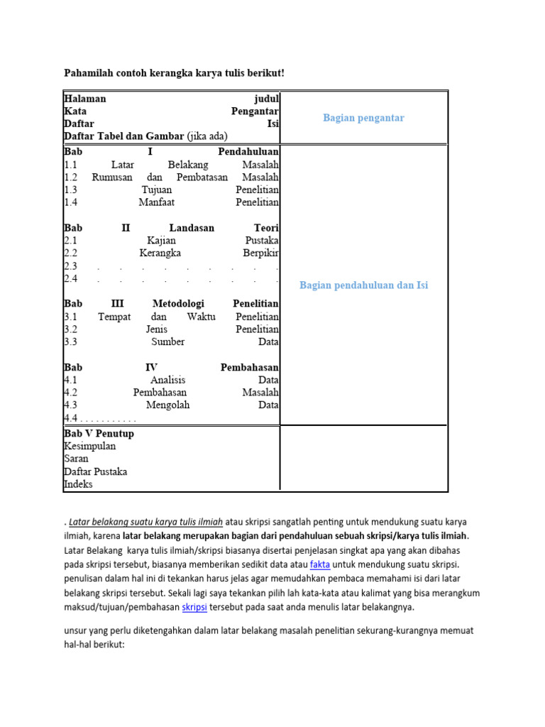 Contoh Kerangka Karya Tulis | PDF