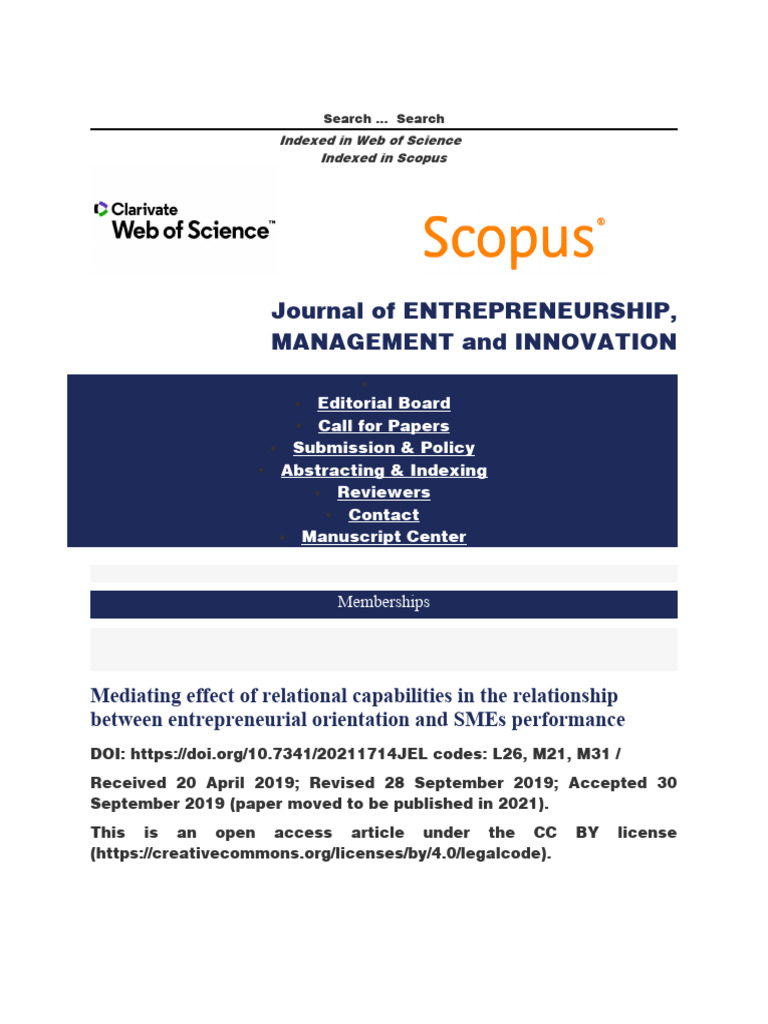 Journal of Entrepreneurship, Management and Innovation | PDF | Entrepreneurship | Structural ...