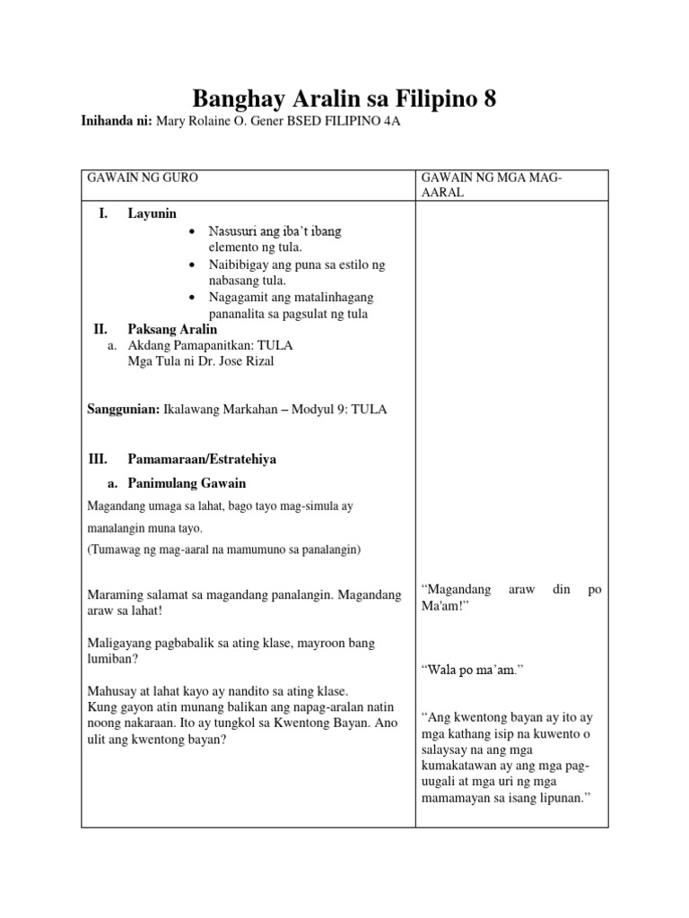 BSED Filipino 4A DLP COE DAY | PDF