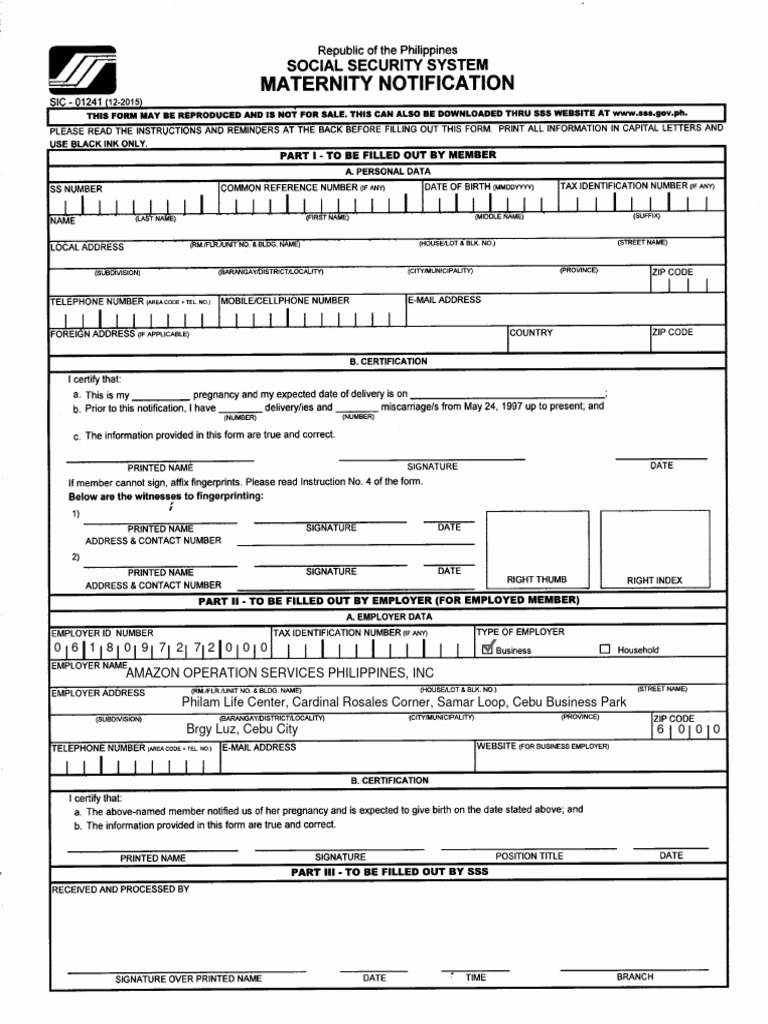 SSS Maternity Notification-PHL EN | PDF | Business