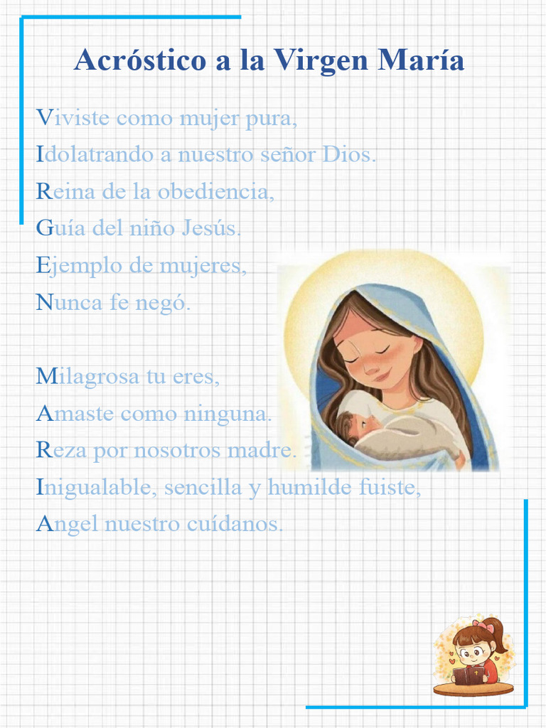 Acróstico Virgen María: Pura y Milagrosa | PDF