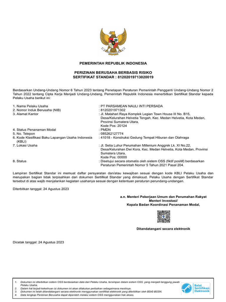 Sertifikat Standar BG008 PT Parsamean Nauli | PDF