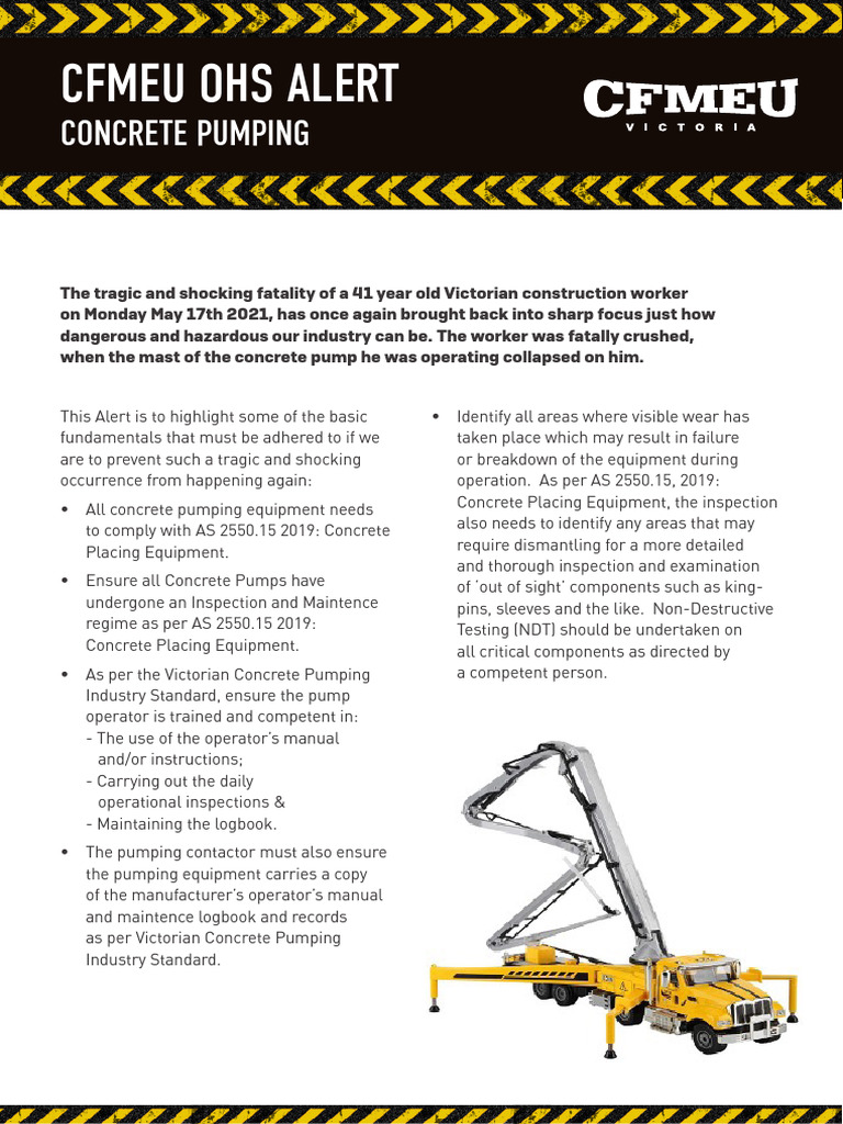 CFMEU OHS Alert Concrete Pumping | PDF | Safety