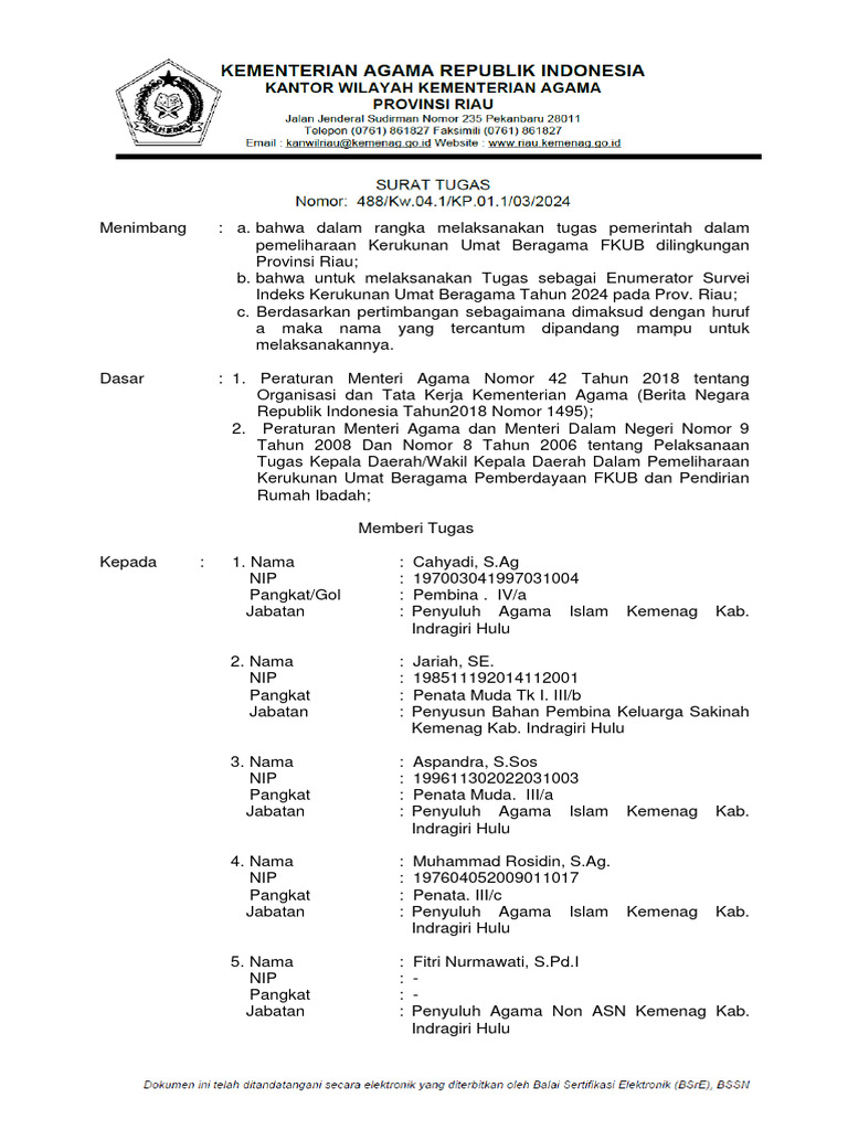 Surat Tugas Enumerator 2024 | PDF