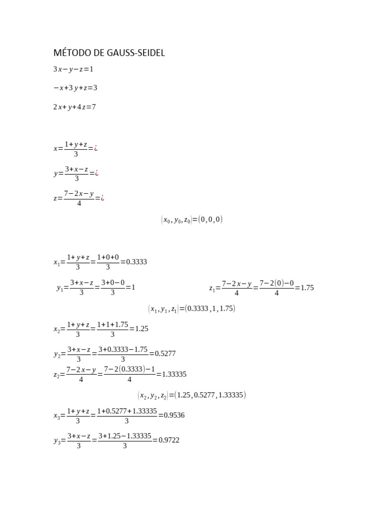 Método Gauss-Seidel: Ejemplo Resuelto | PDF