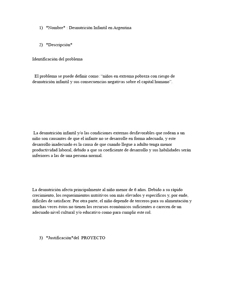 Proyecto Desnutricion Pdf Desnutrición Amamantamiento