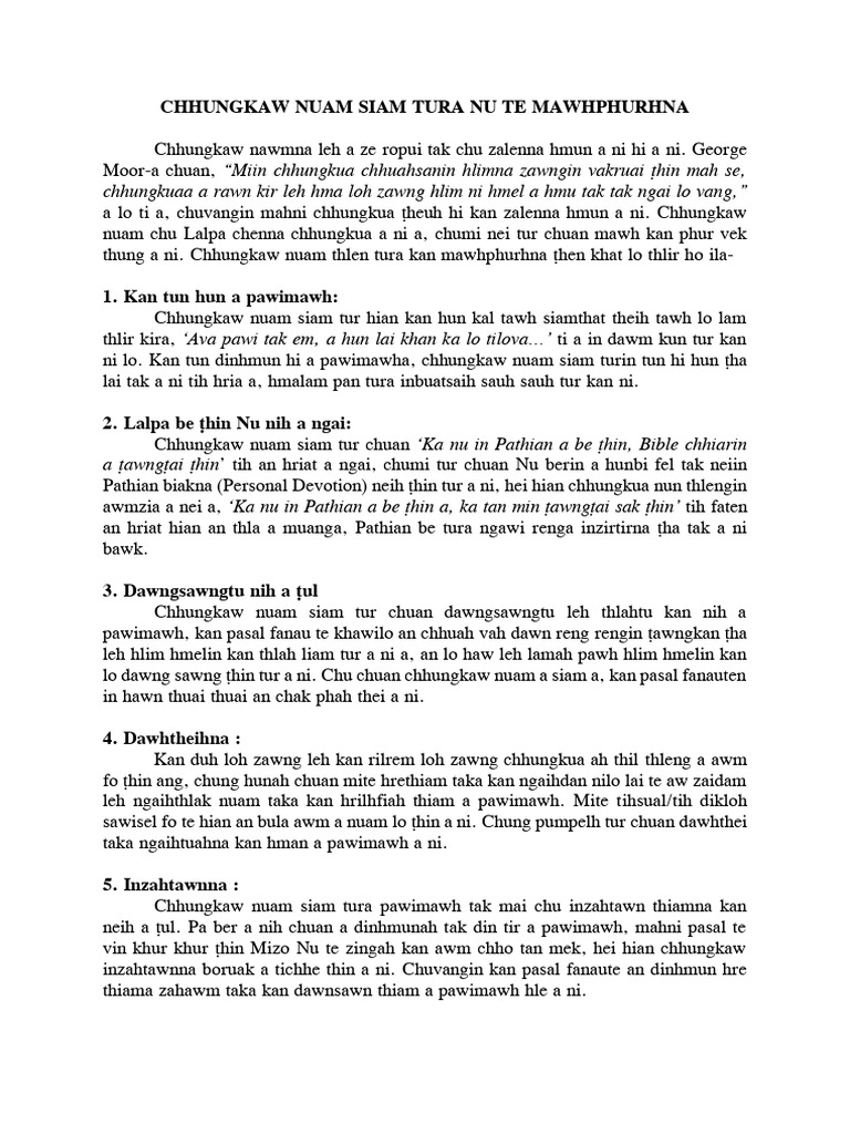 Chhungkaw Nuam Siam Tura Nu Te Mawhphurhna | PDF