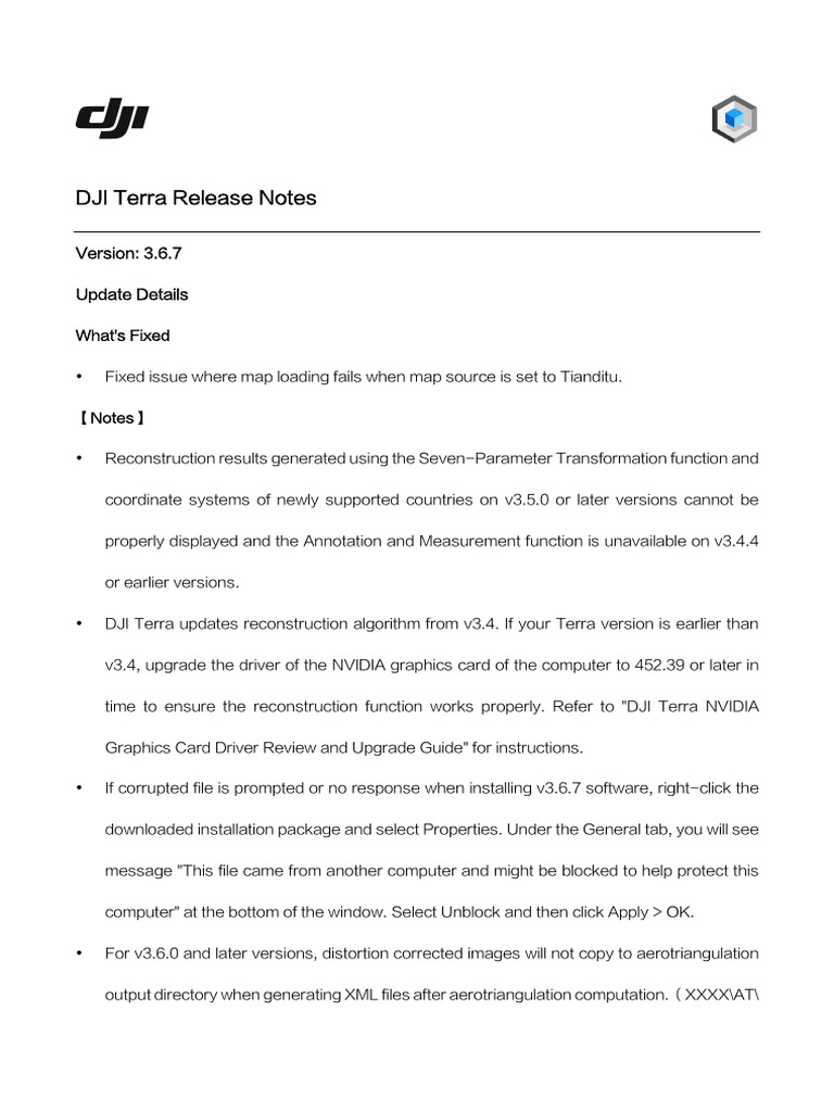 DJI Terra Release Note V3.6.7 | PDF | 3 D Computer Graphics | Computer File