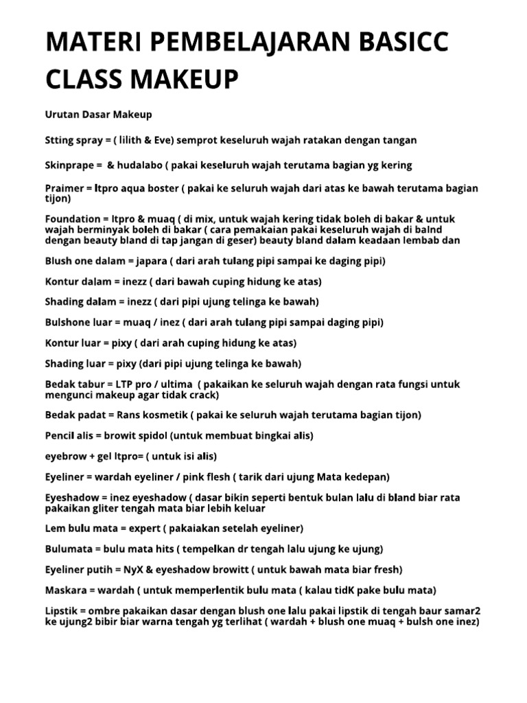 Materi Pembelajaran Basicc Class Makeup - 20240524 - 165617 - 0000 | PDF