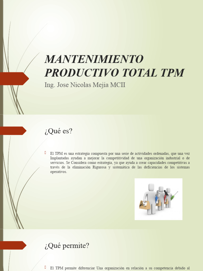 Mantenimiento Productivo Total TPM | PDF | Lean Manufacturing | Calidad ...