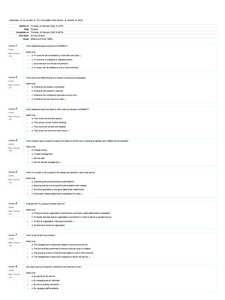 ITIL SET B MOCK EXAM | Download Free PDF | Risk | It Service Management