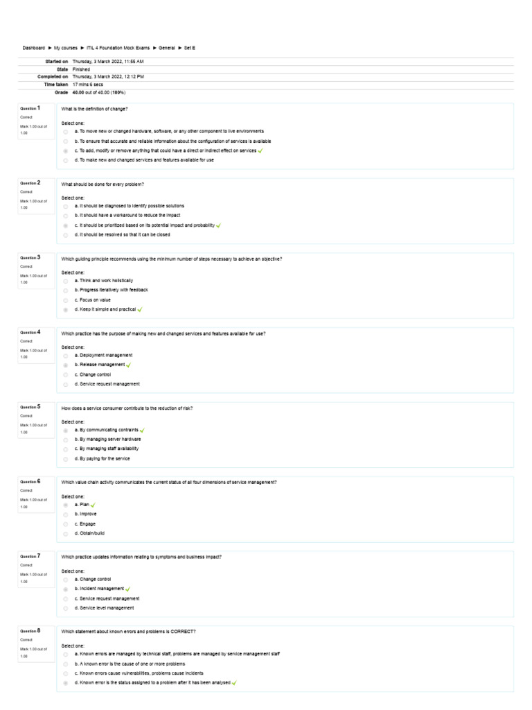 Itil Set e Mock Exam | PDF | It Service Management | Business
