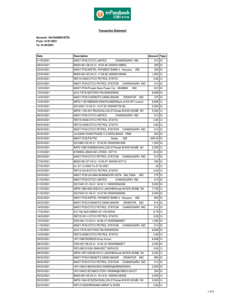 082 Idbi Statement | PDF | Financial Technology | Finance & Money ...