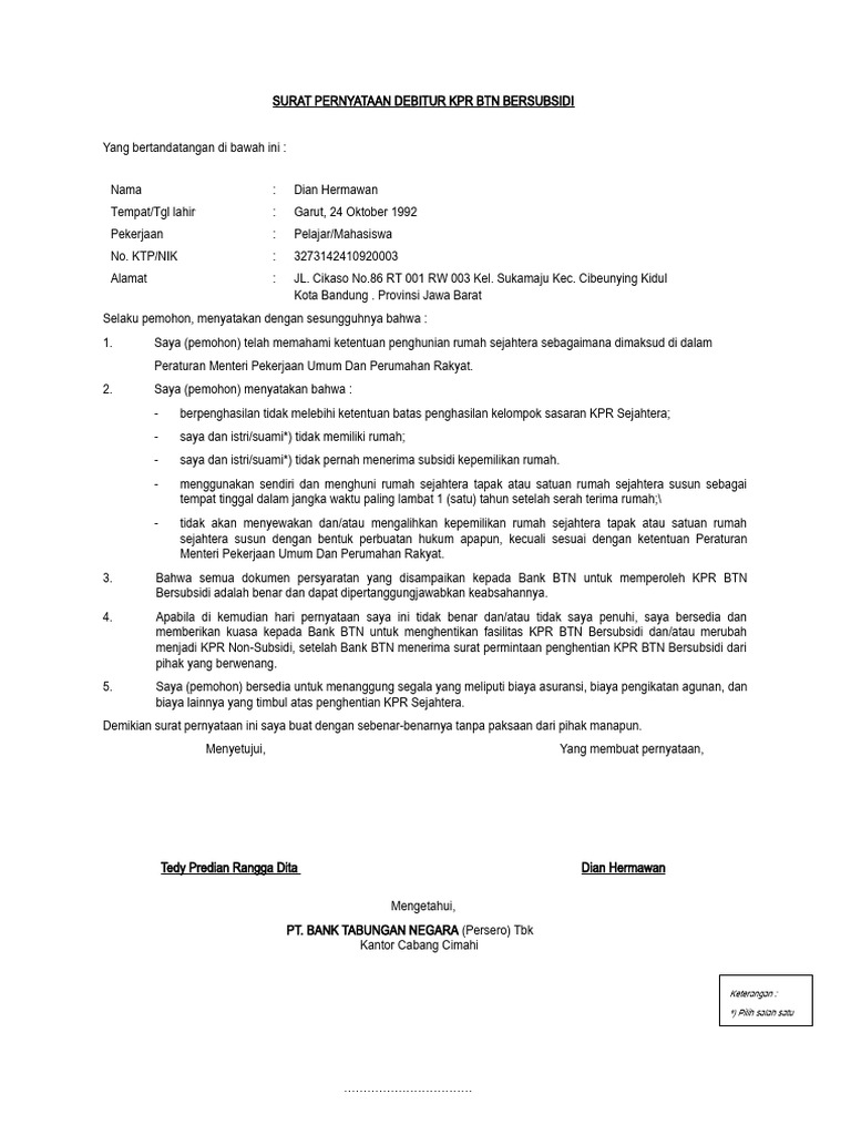 Contoh Pengajuan KPR | PDF