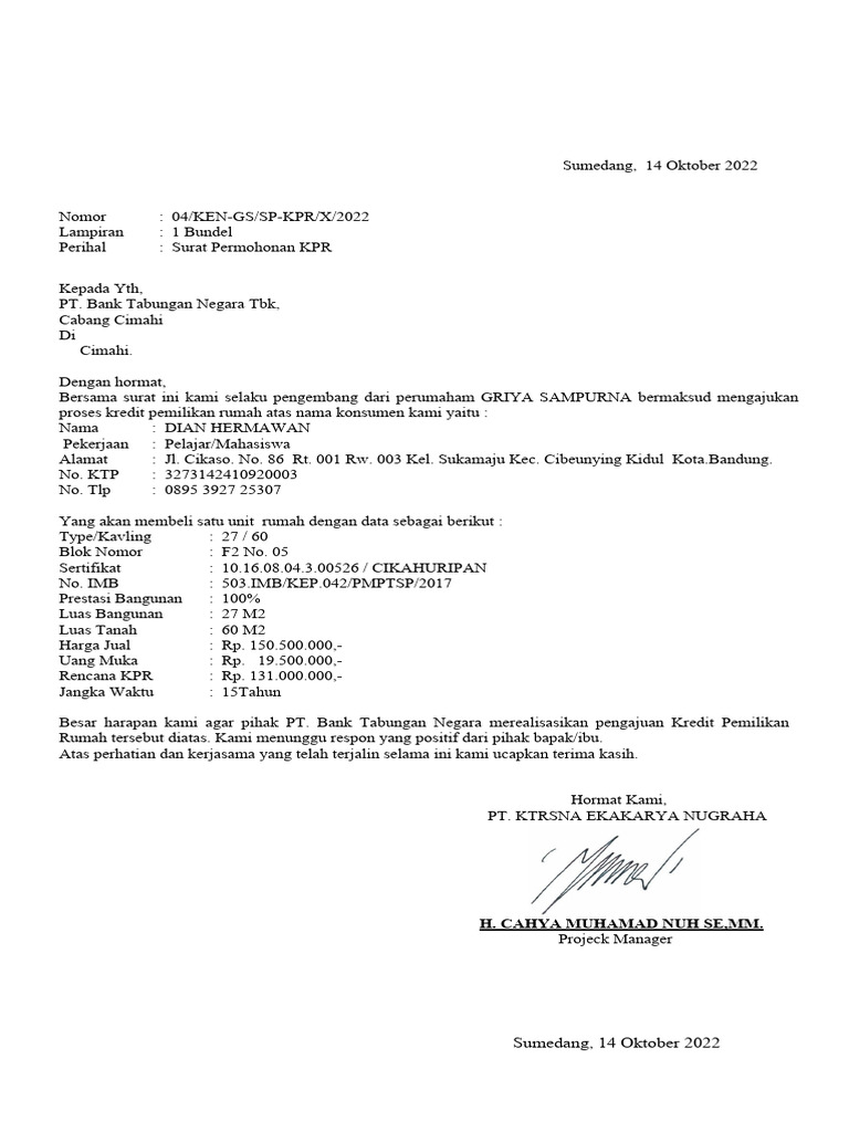 Contoh KPR (Surat) | PDF