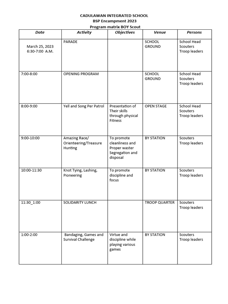 Boy Scout Matrix | PDF | Girl Guiding And Girl Scouting | Outdoor ...