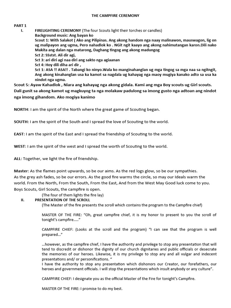 Campfire Ceremony Script | PDF | Architectural Elements | Outdoor ...