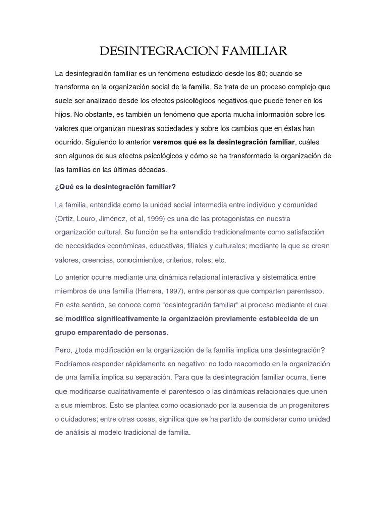 Efectos de la Desintegración Familiar | PDF | Familia | Sicología